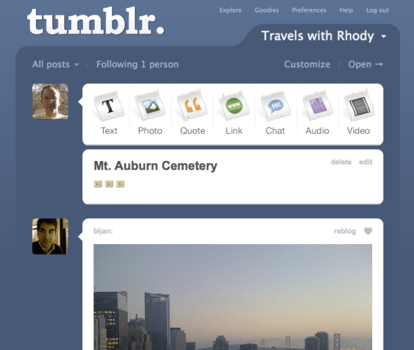 Reblogging: WordPress.com versus Tumblr | raincoaster media